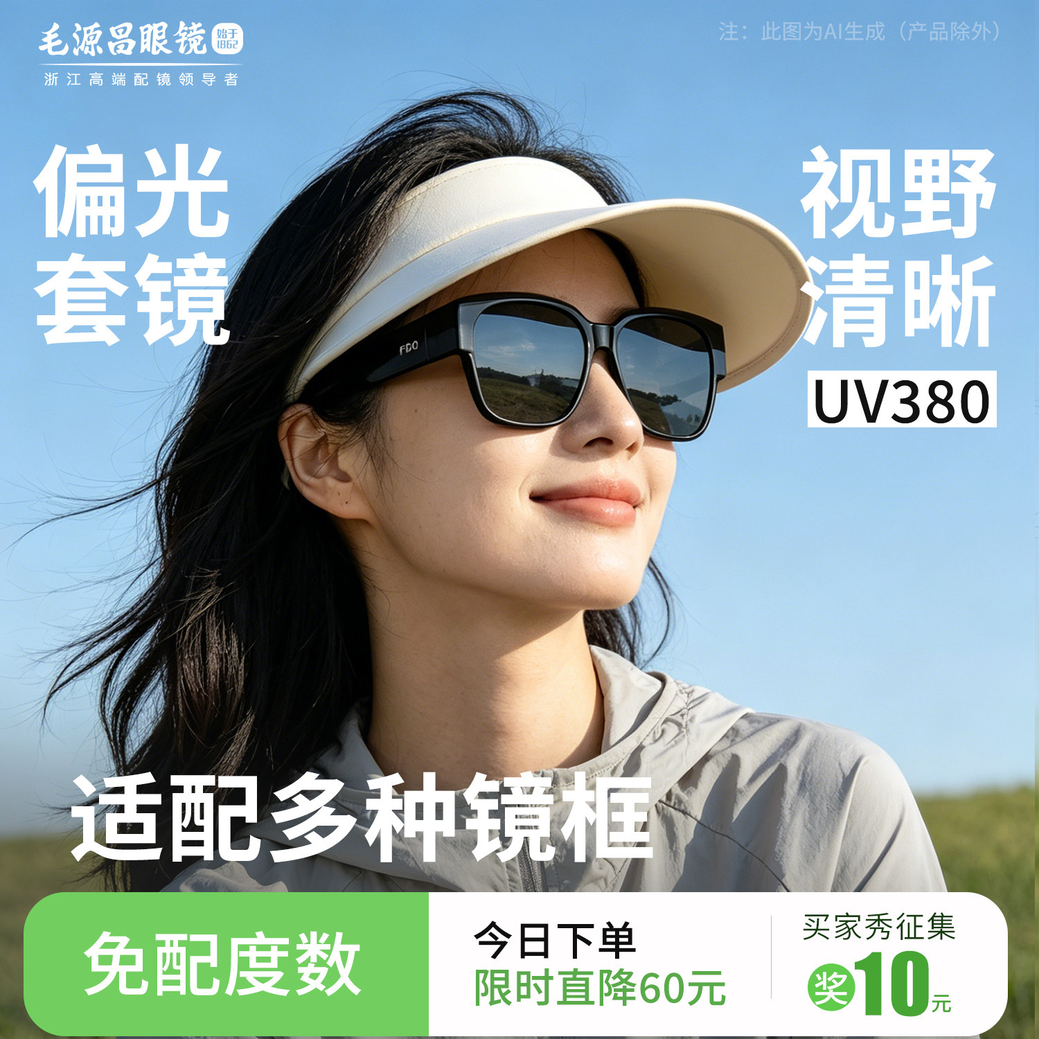 毛源昌套镜墨镜男女可套近视眼镜开车时尚偏光太阳镜潮夏防晒8017