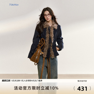 7Shiftin 原创秋冬款辣妹气质高级感修身短外套复古毛领夹克上衣