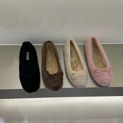 粉红色毛毛鞋2025秋冬新款棉鞋蝴蝶结气质绝美加绒小香风仙女单鞋