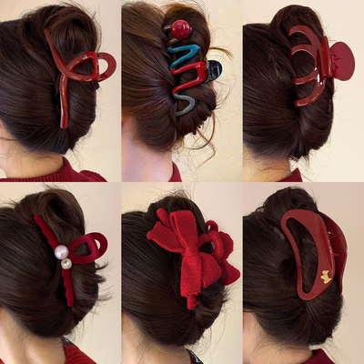 安可拉红抓夹2025新款新年发夹韩版秋冬高级感鲨鱼夹头饰头发夹子