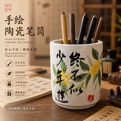 YDWC120200陶瓷笔筒 艺丁文创手绘创意泥陶笔筒收纳可定制送礼