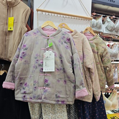 鑫如懿13319复古文艺双层纱印花外套季新宽松大口袋盘扣女式上衣