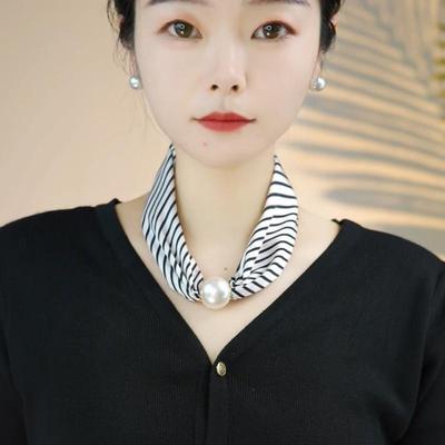 2025秋季新款珍珠磁吸扣丝巾女百搭气质护颈长巾遮阳防晒围巾围脖