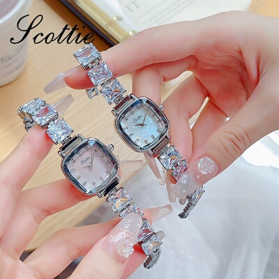 诗高迪scottie时尚透明小冰糖方块女表气质新款方形手表女