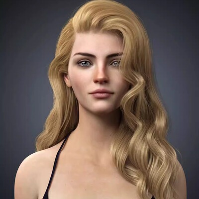 DAZ3d 美女长发卷发发型 Ethel Hair for Genesis 8 (仅发型)