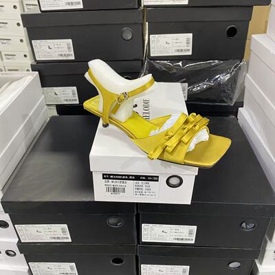 实体专柜意大利设计师轻奢品牌真丝细跟露趾气质仙女凉鞋6353黄色