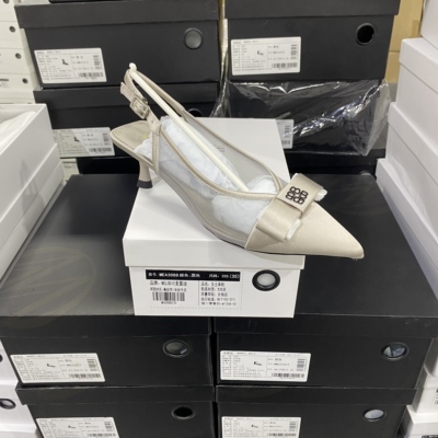 实体专柜意大利设计师轻奢品牌G包头网纱后空蝴蝶结单鞋4252浅灰