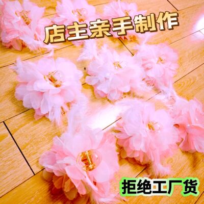 新款羽毛发夹女后脑勺盘发抓夹鲨鱼夹子头饰超仙森系花朵大号发卡