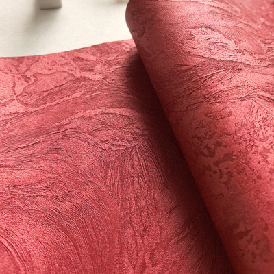 粗犷艺术漆大理石纹无缝墙布红色