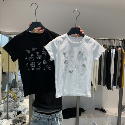 917 春夏新款韩国东大门KT猫手工珠子洋气减龄短袖t恤常规款上衣