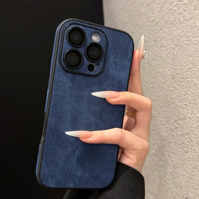 秋冬新款牛仔纹自带护镜适用iPhone16pro手机壳高颜值苹果17ProMax小众个性14皮质13保护套12全包防摔15爆款