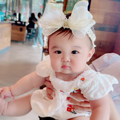 波比童话 韩版高级感皇冠大蝴蝶结婴儿发带 护脑门宝宝头饰发饰品