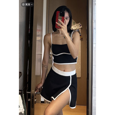 澳洲ALO YOGA Airbrush Streamlined Skirt中腰撞色开叉网球短裙