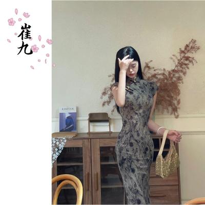 现货秒发 EACH崔九【秋言】新中式改良旗袍高级灰色连衣裙长裙