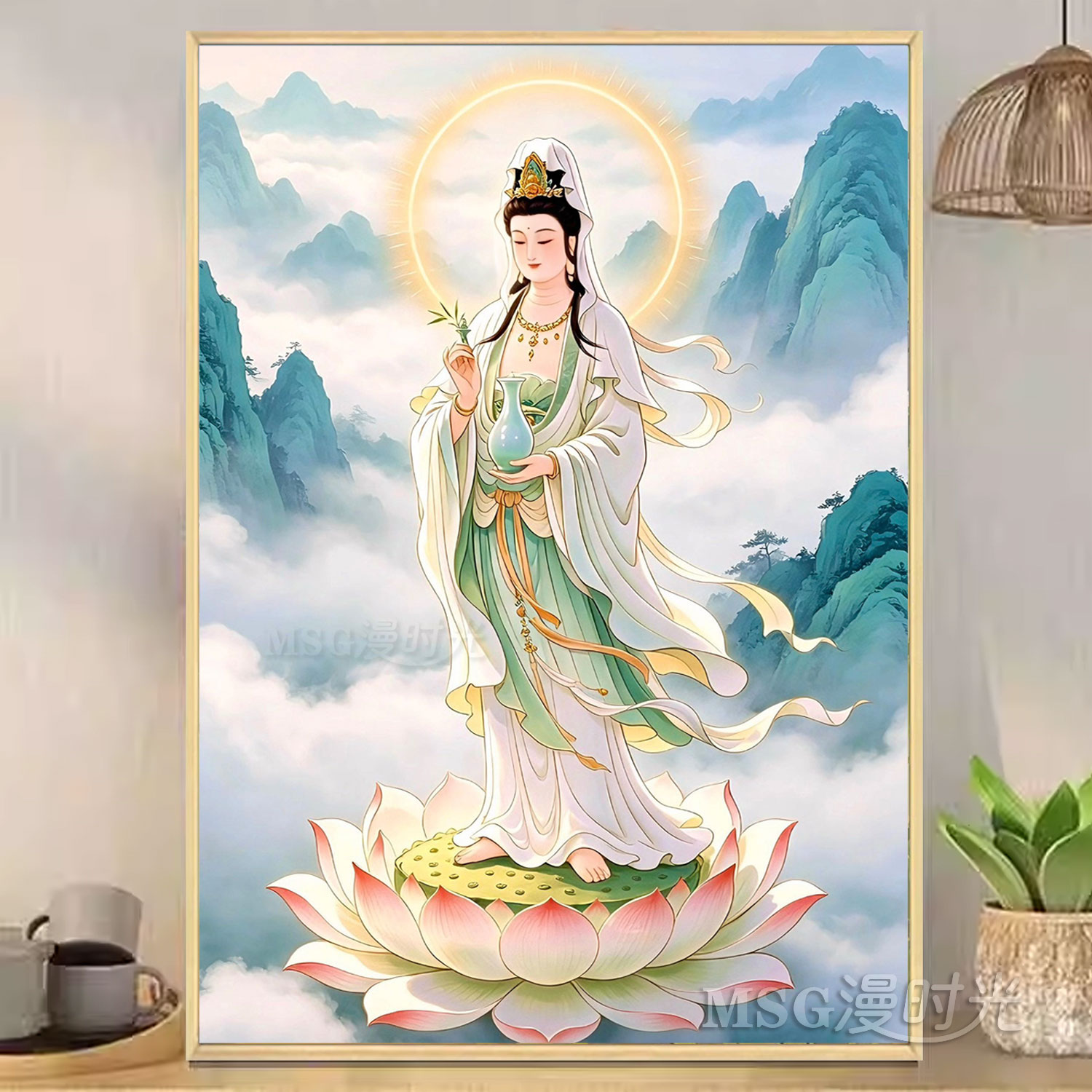 观世音菩萨5d钻石画2026新款线绣客厅莲花菩萨贴钻十字绣刺绣佛像