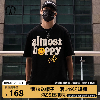 MIRACLEKILL2026新款almost happy笑脸发泡印花宽松休闲潮短袖T恤