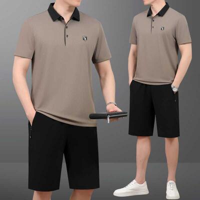 爸爸夏速恤装套装父亲夏季冰丝短袖中老年休闲运服套动装男789845