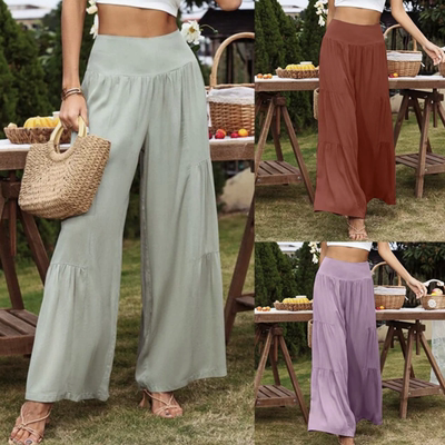 Summer casual wide leg cotton high waist loose pants 女裤