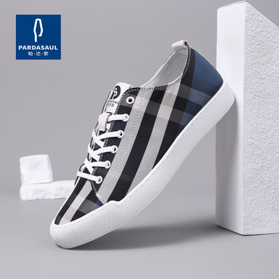 帕达索男鞋春夏新款布鞋平底格子百搭透气休闲鞋男时尚帆布鞋8228