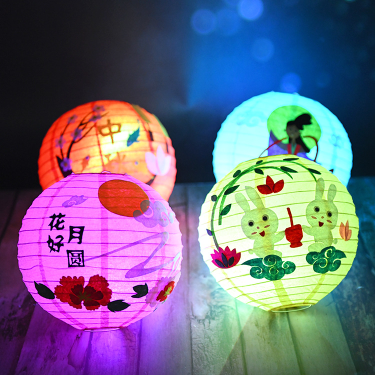 幼儿园儿童大中班中秋节手工DIY灯笼自制LED发光手提纸灯笼材料包_虎窝淘