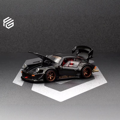 FG 1:64 保时捷RWB 930 黑鸟金轮 全开门 仿真合金汽车模型收藏