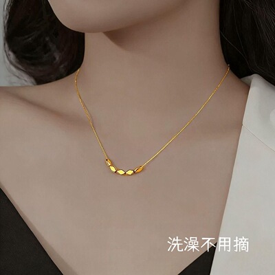 【钛钢不掉色】碎金子金店同款设计菱形几何转运珠豆豆方块项链