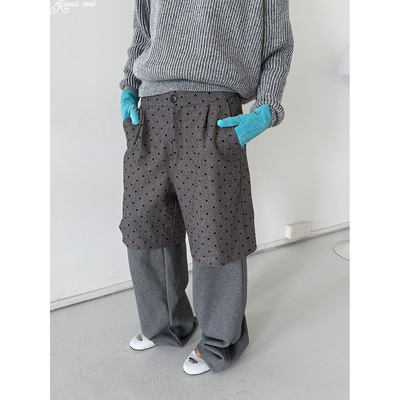 Rockrio Rarelicold 假两件一体休闲卫裤 波点灰色