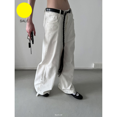 Rockrio Rarelicold  可卷边白色阔腿休闲裤