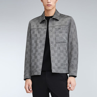 【H家】撤标撤柜！2025秋冬男士新款格子微弹麂皮绒休闲翻领夹克