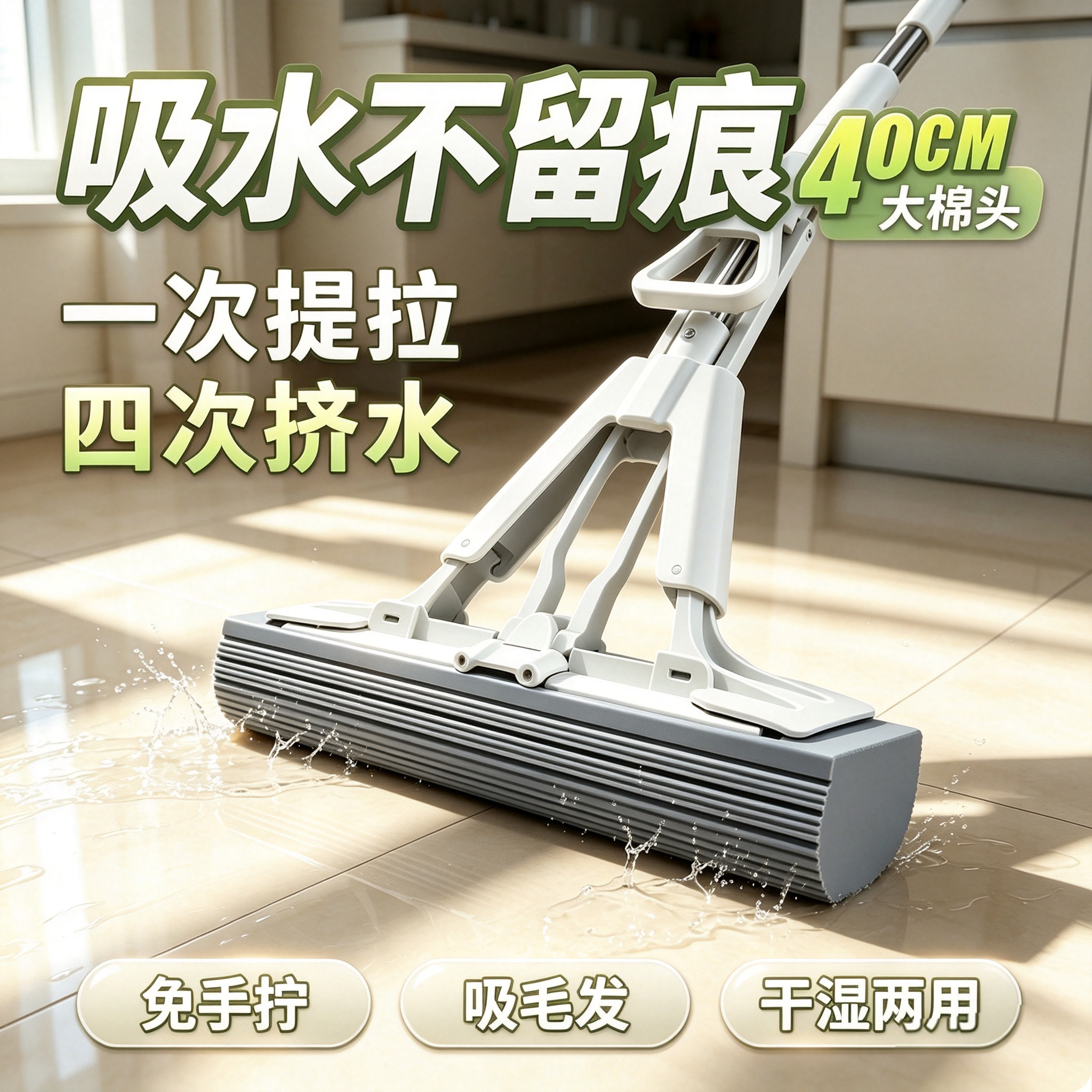 吸水胶棉拖把墩布海绵新款家用一拖净卫生间免手洗懒人超强对折式