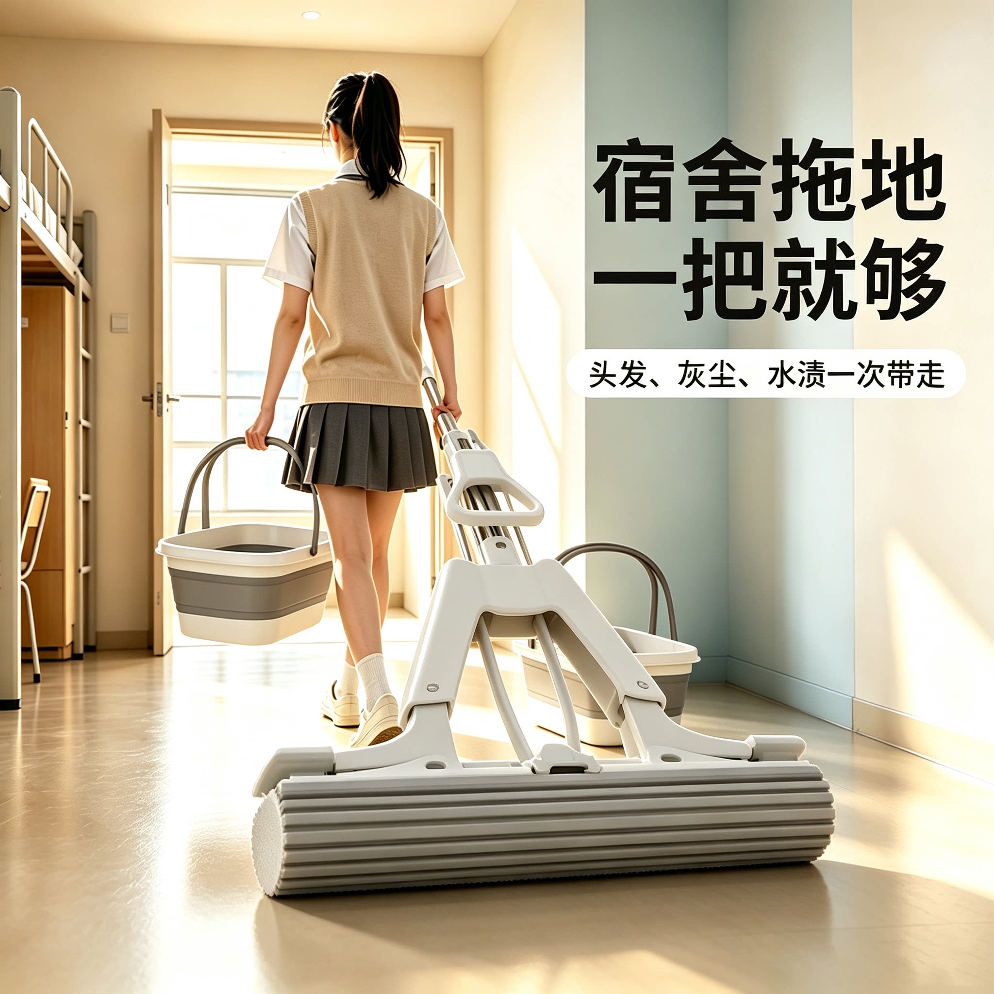 胶棉拖把2026新款学生宿舍用一拖净吸水海绵懒人免手洗对折式地拖