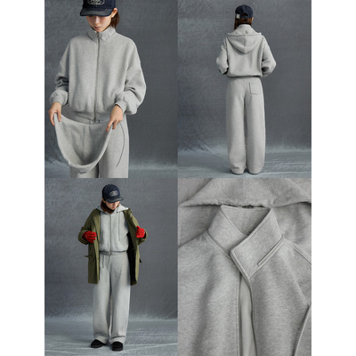 休闲运动风慵懒随性抓毛连帽上衣