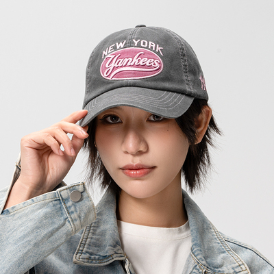 MLB官方 男帽女帽休闲帽子情侣学院风水洗椭圆标鸭舌帽3ACPV165N