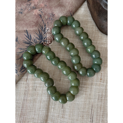 森未央「满翠」 14mm玉化蒜瓣大肠浓郁阴皮菩提根手串 菩提文玩