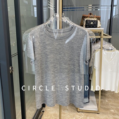 100S羊毛圆领短袖针织T恤女上衣