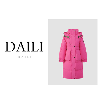 黛利新款时尚连帽保暖宽松长款羽绒服女DLLLGB-25883