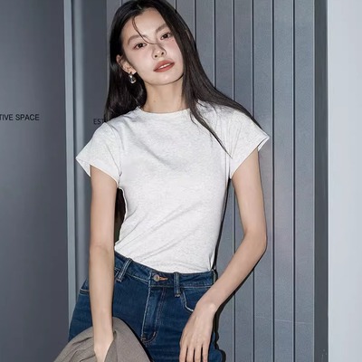 韩版黑色短袖t恤女2026夏季新款正肩圆领显瘦百搭通勤上衣休闲