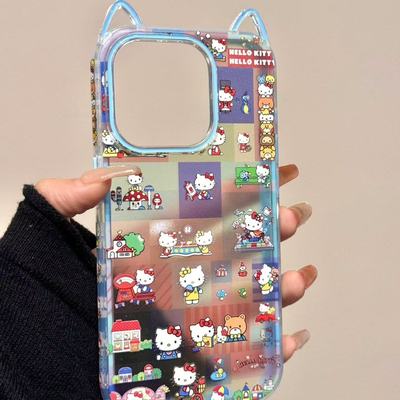 卡通立体猫耳吃冰淇淋可爱猫咪适用iphone16proma苹果15pro手机壳满满少女心软萌甜美童趣