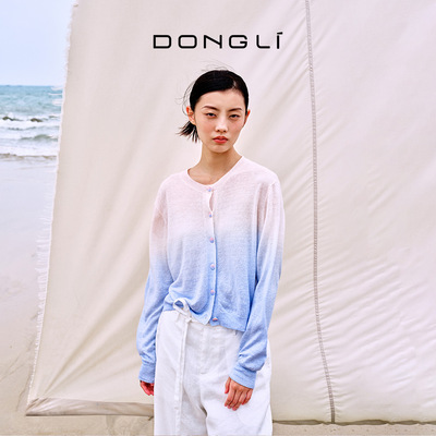 东黎女士亚麻开衫吊染撞色