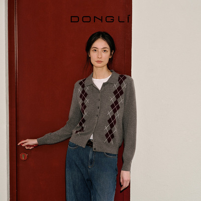 东黎山羊绒学院风女士针织开衫