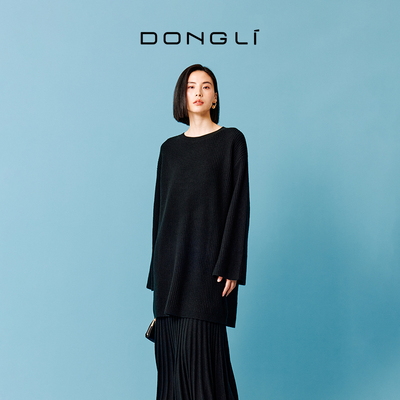 东黎小山羊绒针织圆领长袖套头衫