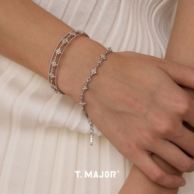 Dare买手店 T.MAJOR 星环双色镶嵌宝石手链925银旧复古原创首饰女