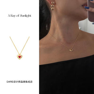 A ray of sunlight 爱心吊坠项链复古原创设计高级精致红色饰品女