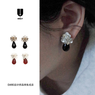 Dare买手店 Eunxy 花丛玛瑙耳钉925银复古精致原创设计耳环首饰女