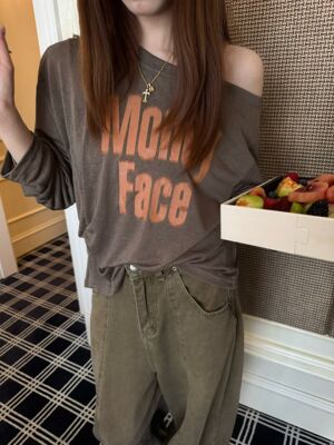 Big Family欧货韩系时尚百搭斜领露肩显瘦薄款长袖T恤女上衣潮ins