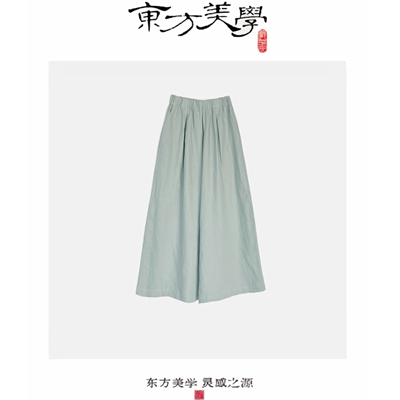 『呼吸裤』100%亚麻定染弧形空气裤阔腿裤SR527