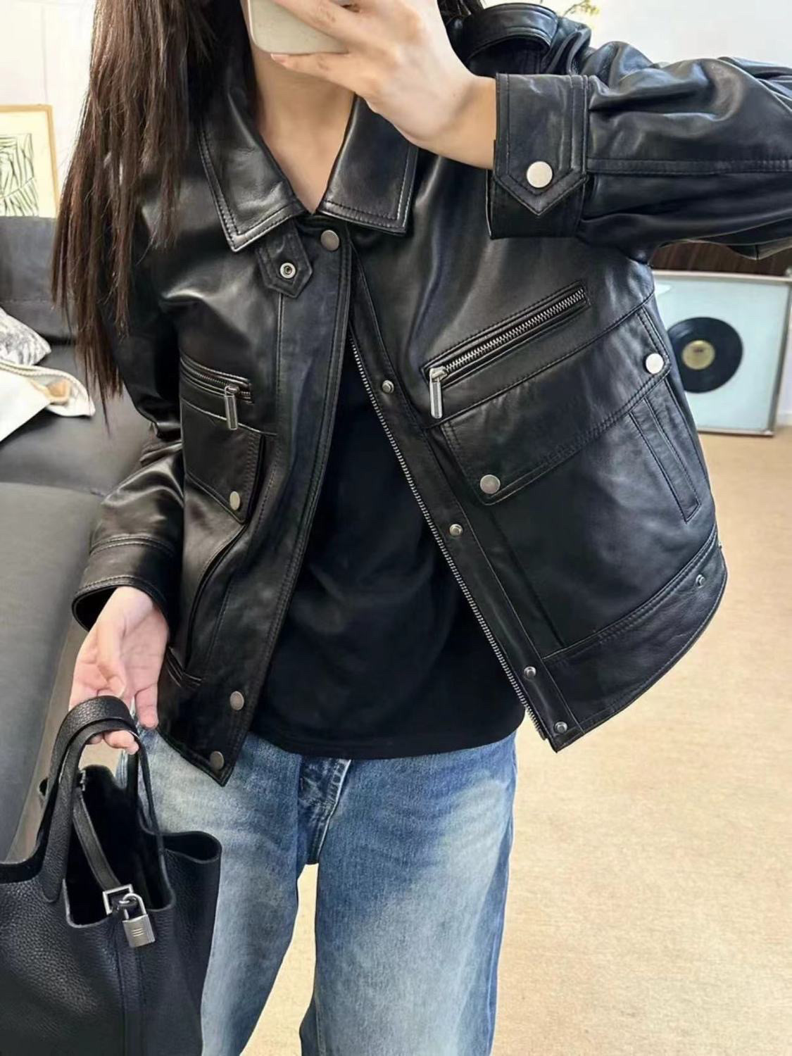 欧洲站秋季新款海宁真皮皮衣女绵羊皮机车时尚皮夹克外套气质同款