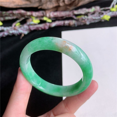 5月新品 鸿玉翡翠49冰糯种阳绿飘黄翡正圈玉手镯女款正品12U50430