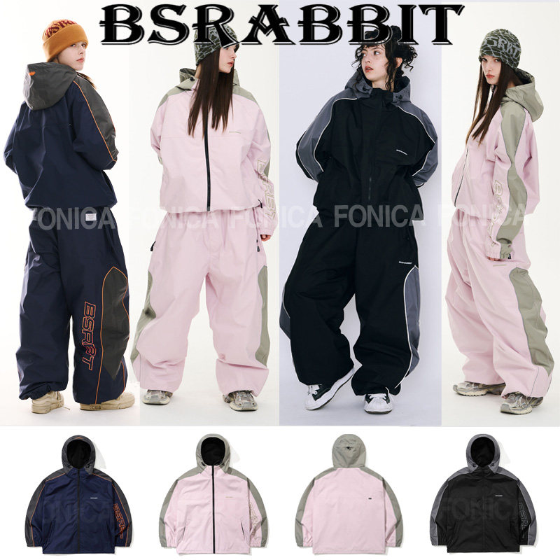2526BSRABBIT韩国滑雪服防水衣男女款单板双连帽拉链反光线粉色