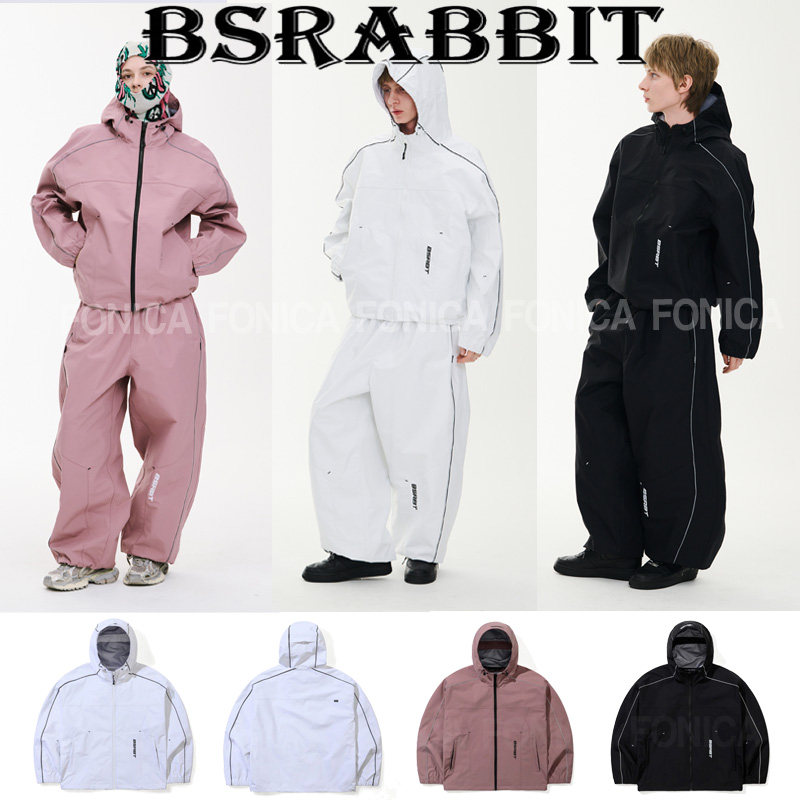 2526BSRABBIT韩国滑雪服防水衣男女款单板双连帽拉链反光线白色3L